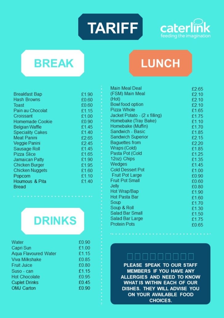 Caterlink Tariff – St. Mary's Church Of England High School